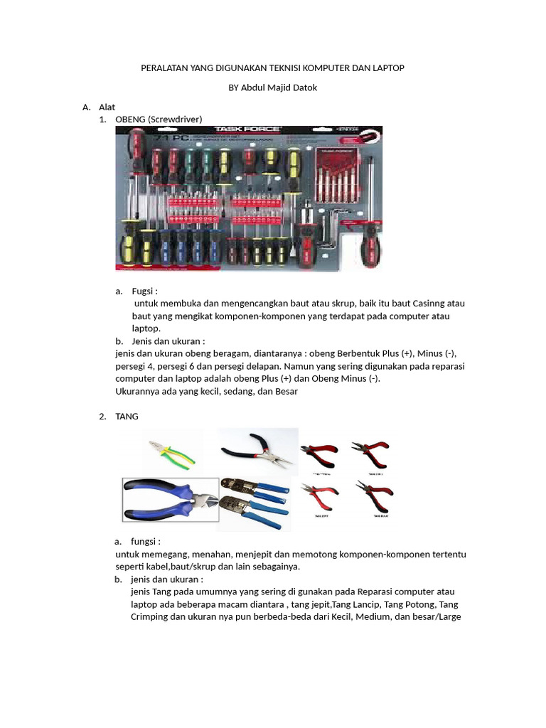 Peralatan Yang Digunakan Teknisi Komputer Dan Laptop | PDF