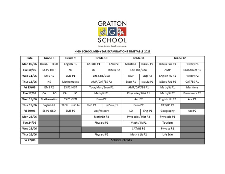 Term 2 Exam Timetable-1 | PDF