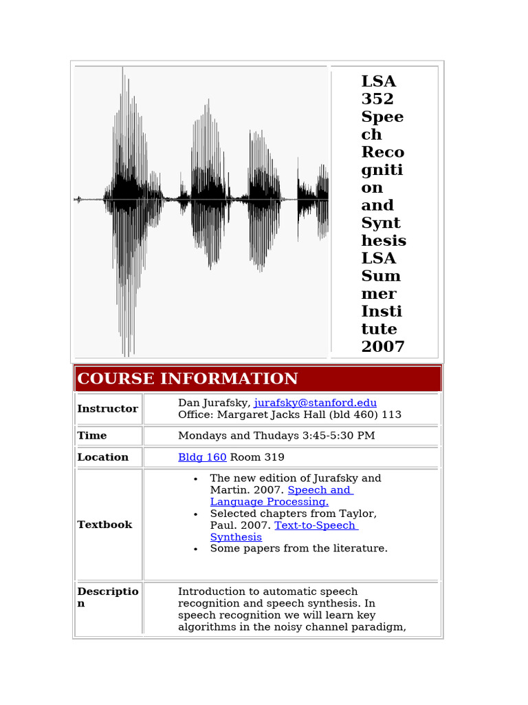 Standfordsd Speech Recognition | PDF | Speech Synthesis | Speech Recognition