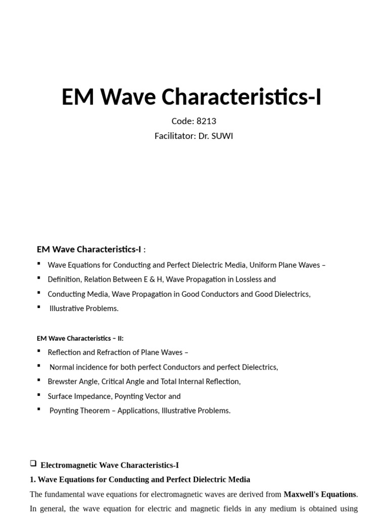 EM Wave Propagation and Reflection Principles | PDF | Waves ...