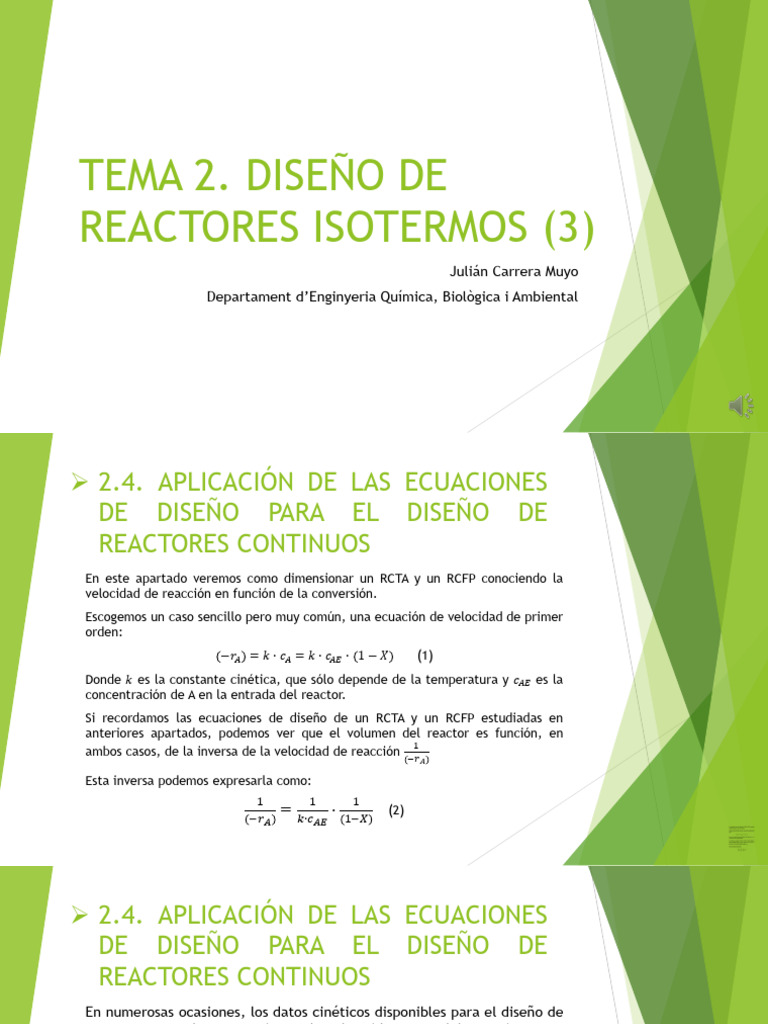 Diseño de Reactores Isotermos: RCTA y RCFP | PDF | Velocidad de ...