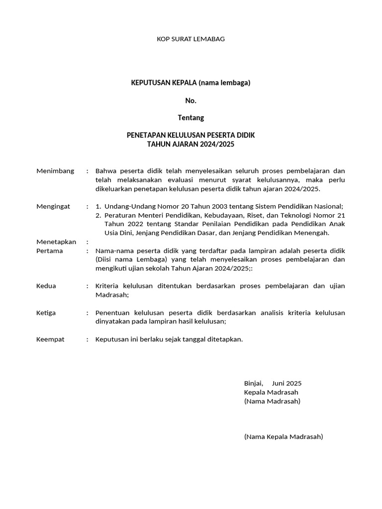 SK Kelulusan Siswa Global | PDF