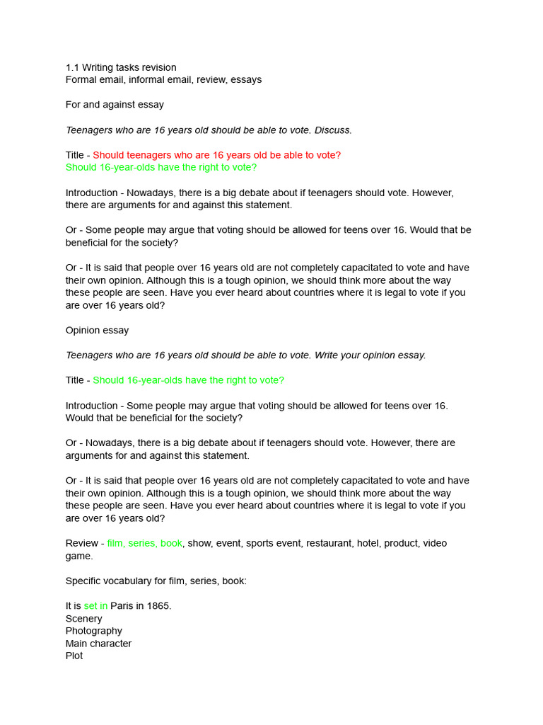 1.1 Writing Tasks Revision | PDF