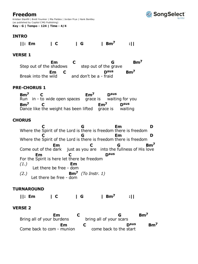 Freedom - SongSelect Chart in G-2 | PDF | Song Structure | Musical ...