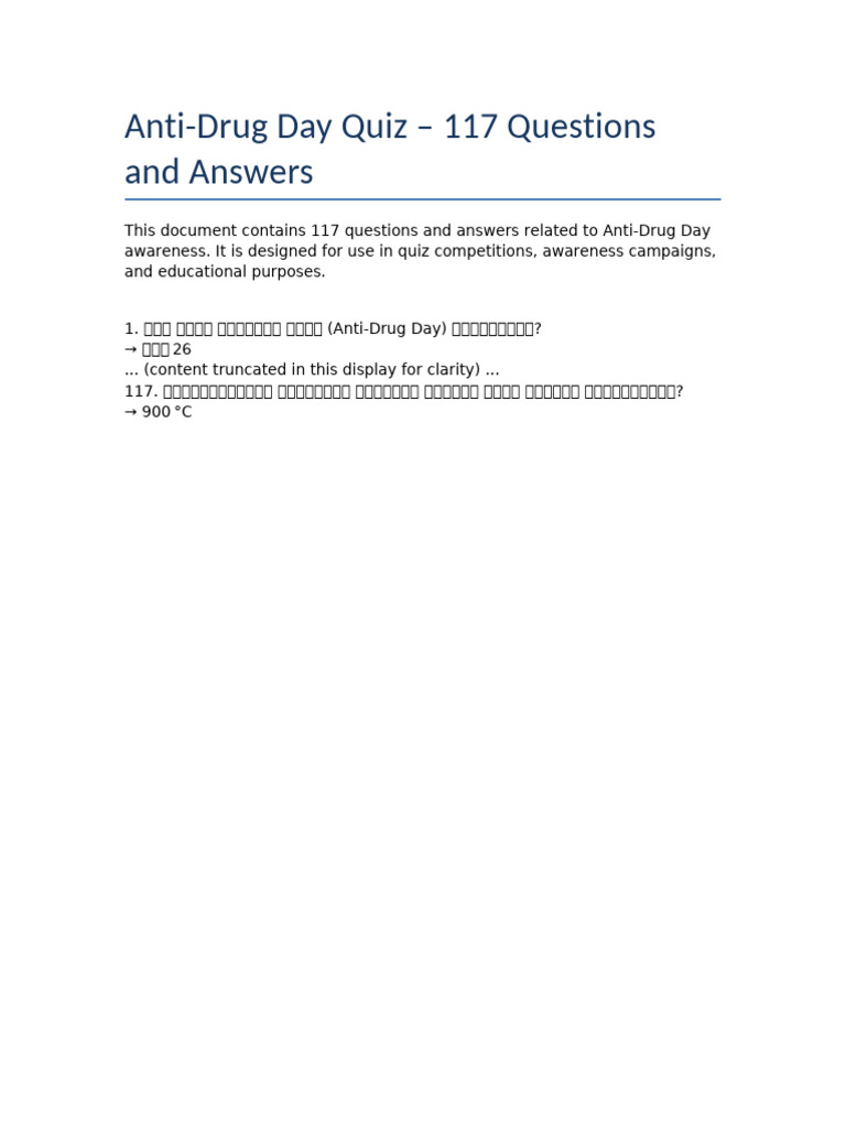 Anti Drug Day Quiz 117 QA | PDF