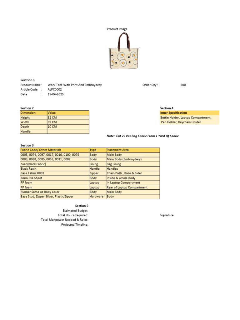 Work Tote Product Specifications Guide | PDF