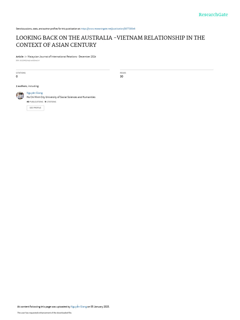 Looking Back On The Australia - Vietnam Relationship in The Context of ...