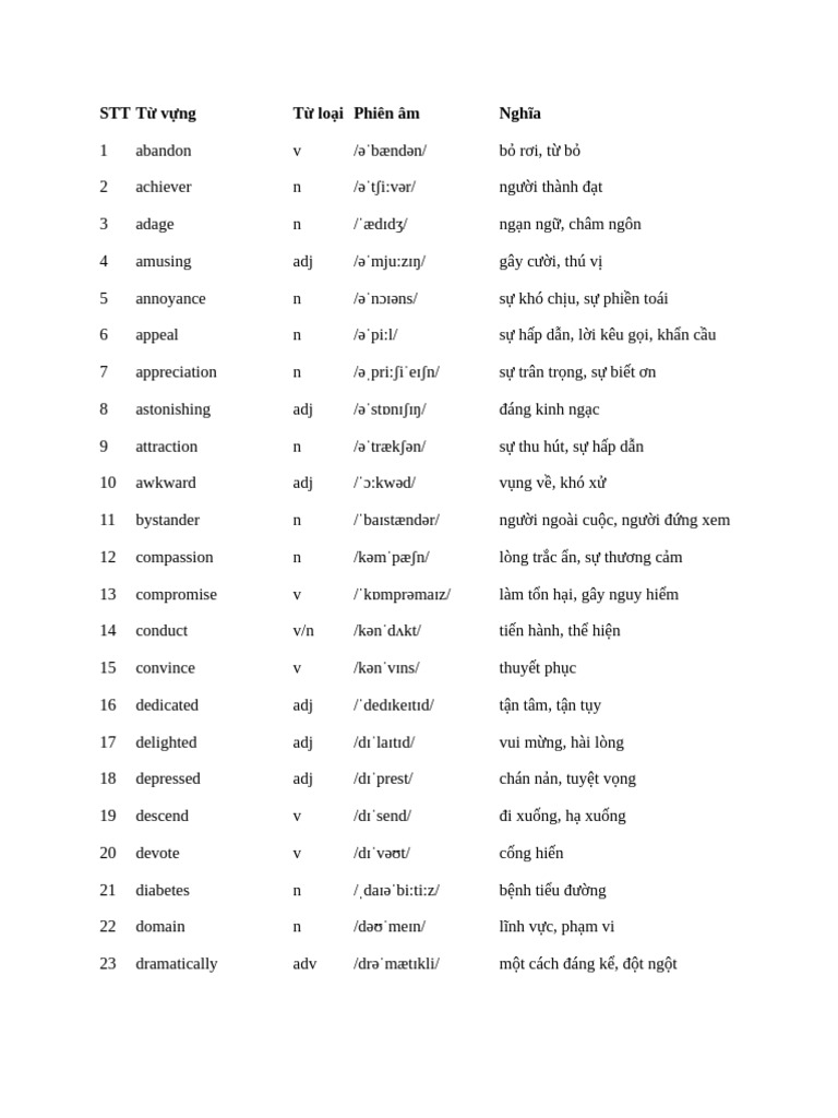 STT T V NG T Lo I Phiên Âm Nghĩa | PDF