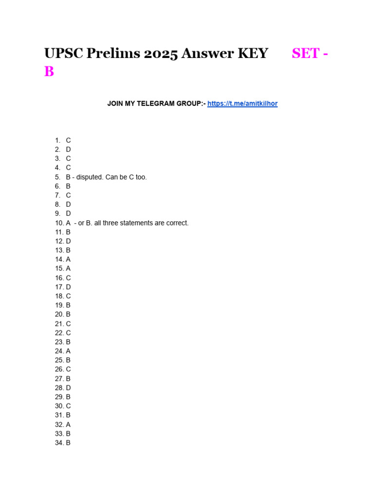 Prelims 2025 Answer KEY SET B | PDF
