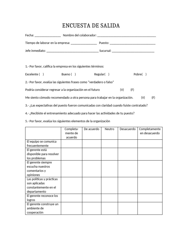 Encuesta de Salida Laboral | PDF