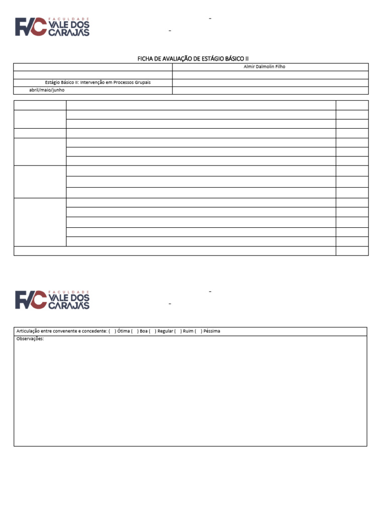 3.2 Fvc Doc Estagio - Ficha de Avaliação de Estágio - Supervisor(a ...