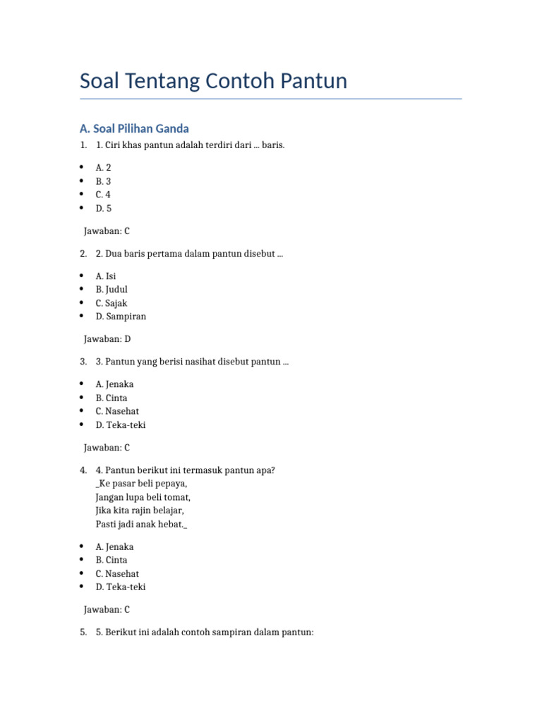 Soal Pantun PilihanGanda Dan Isian | PDF
