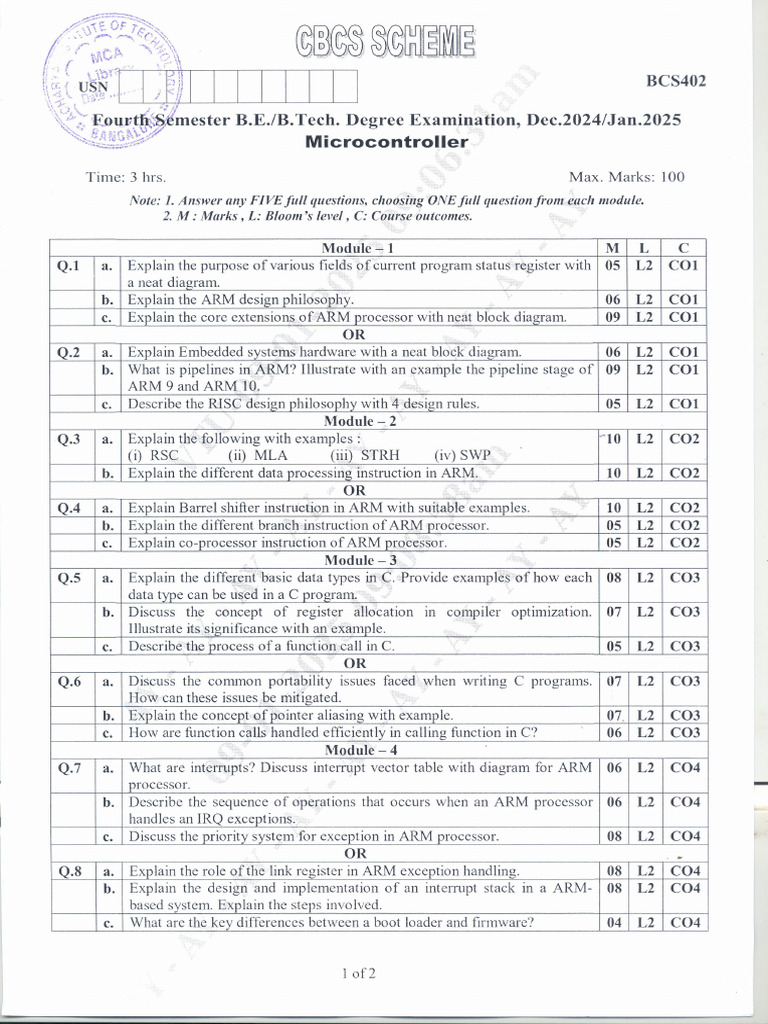 BCS402 Model Question Paper of 2024-2025 | PDF | Cpu Cache | Cache (Computing)