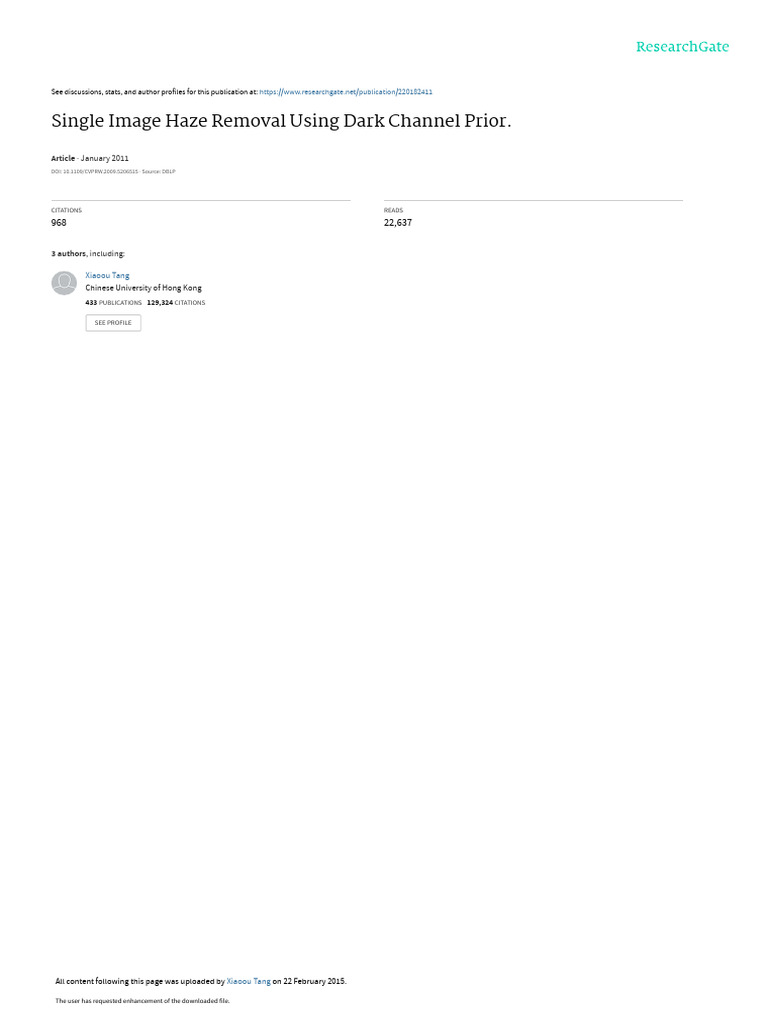 Single Image Haze Removal Using Dark Channel Prior | PDF | Electromagnetic Spectrum | Imaging
