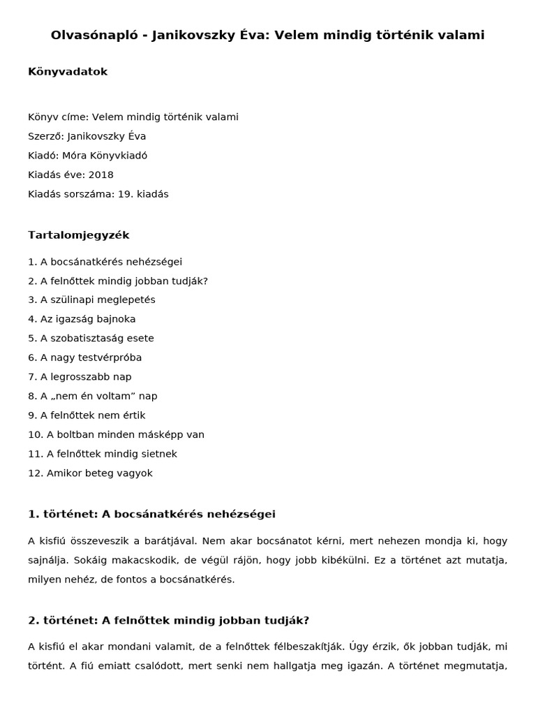 Olvasónaplo Janikovszky Eva | PDF