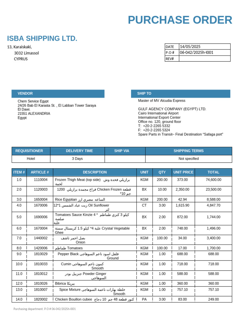 Alcudia Express Purchase Order Details | PDF | Cooking | Cuisine