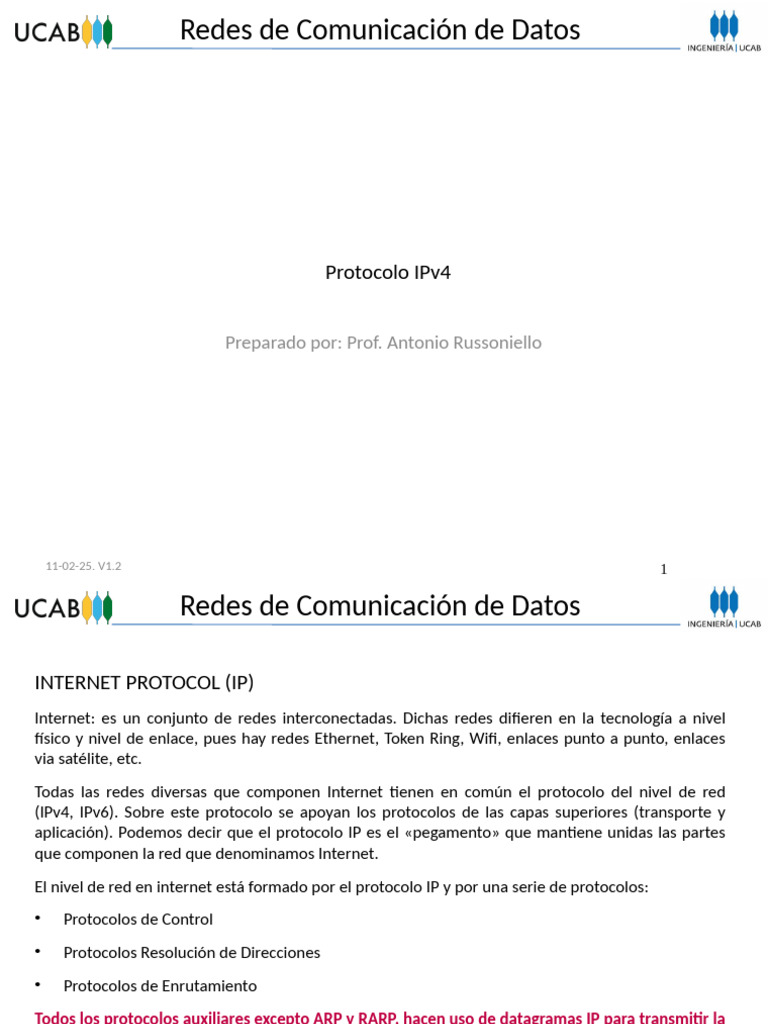 Protocolo IPv4 en Redes de Datos | PDF | Protocolos de internet ...
