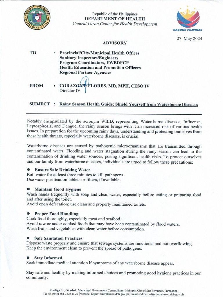 Advisory - Rainy Season Health Guide | PDF