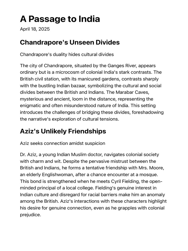 A Passage To India - Summary, Analysis, FAQ | PDF