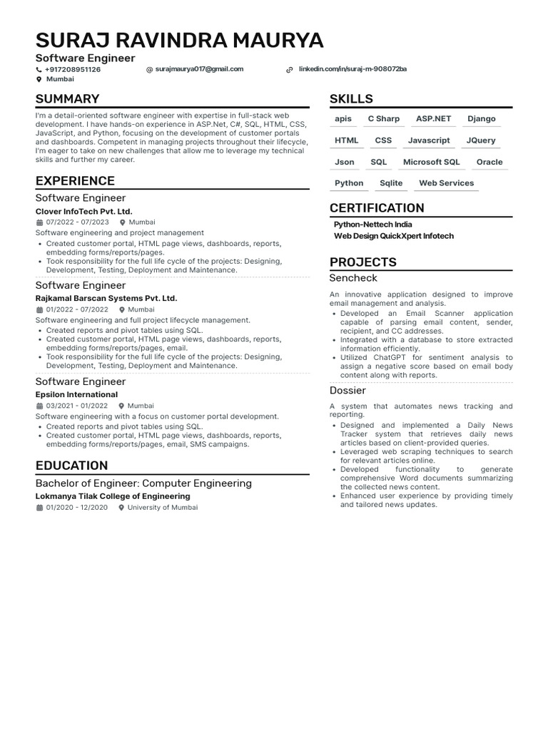 Suraj Ravindra Maurya Resume 1 | PDF | World Wide Web | Internet & Web