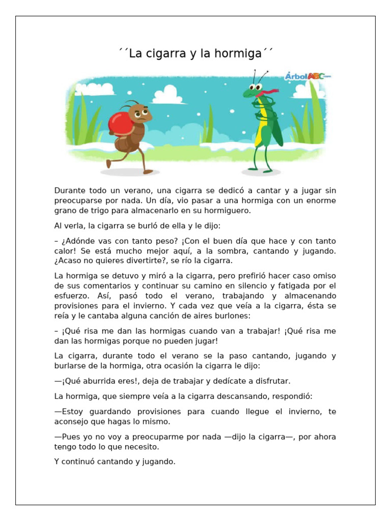 La Cigarra y La Hormiga, FABULA. | PDF