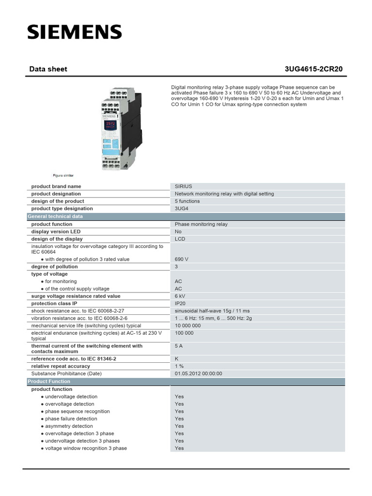 3ug46152cr20 - Datasheet - en (Rele de Monitorio de Fase Digital) | PDF | Relay | Alternating ...