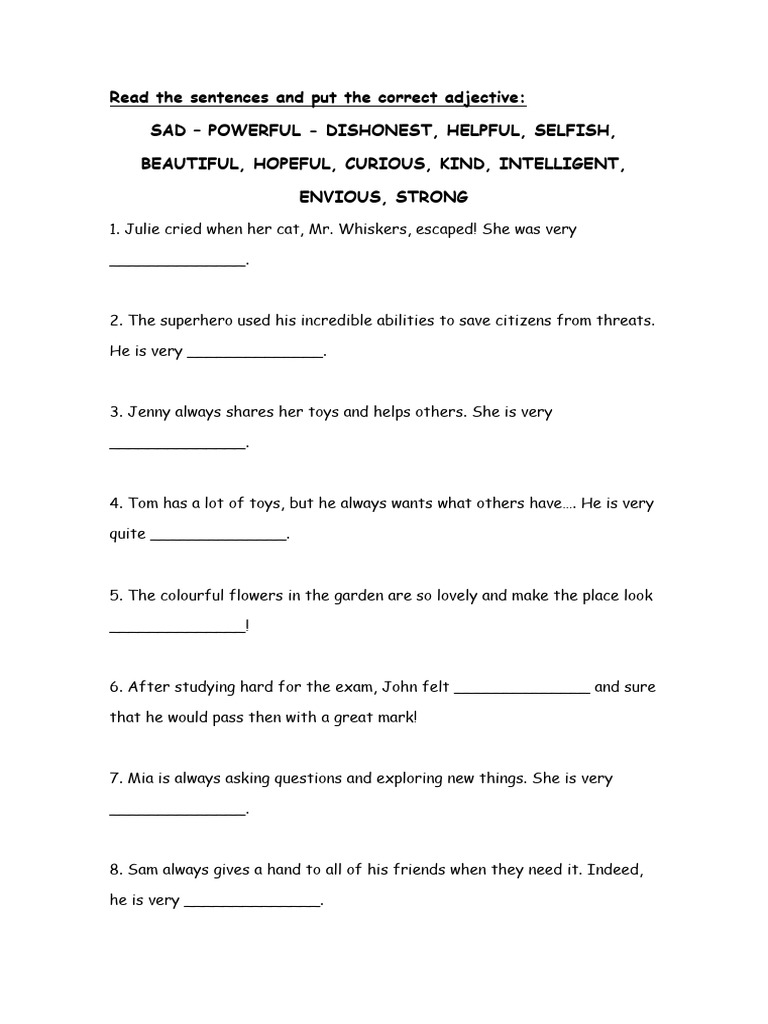 Adjective Exercises for Kids | PDF