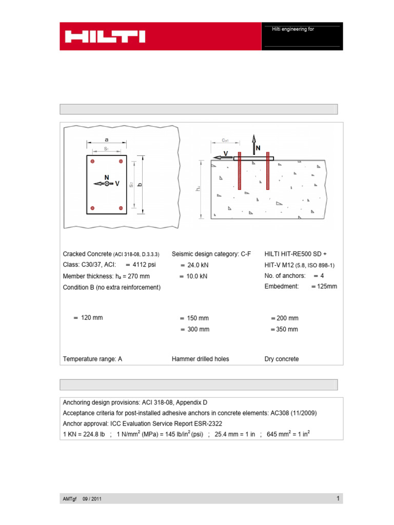 Handcalc - Adhesive Seismic Anchor Design - 26.9.2011 | PDF | Concrete ...