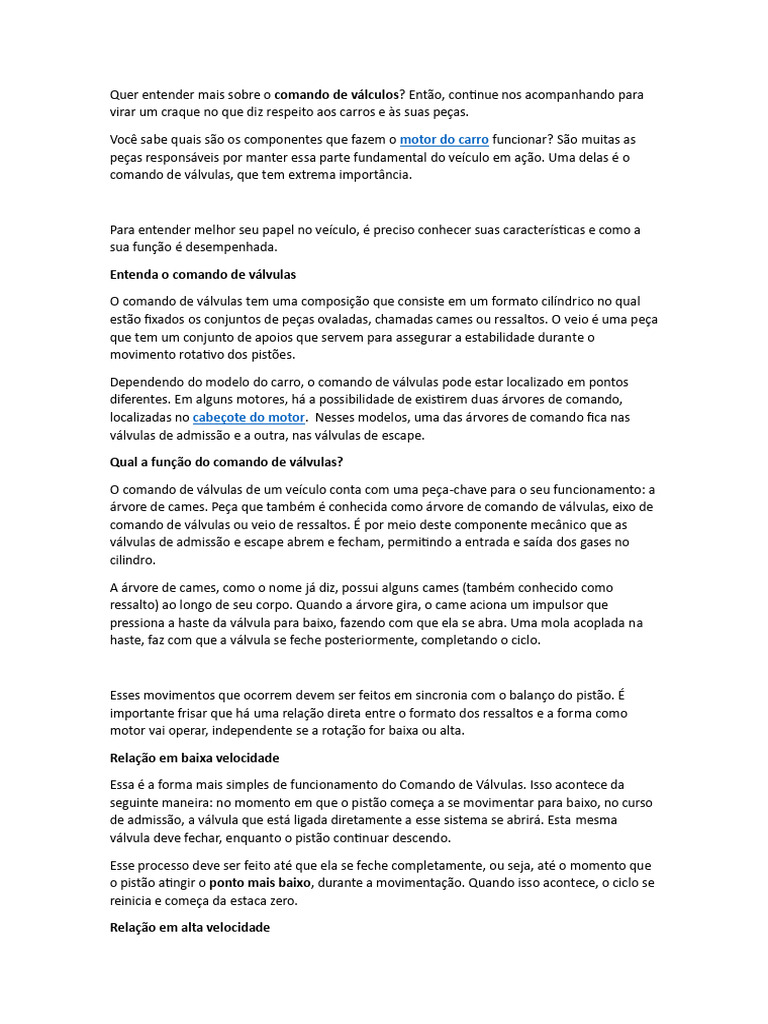 Funcionamento do Comando de Válvulas | PDF | Motores | Motor de ...