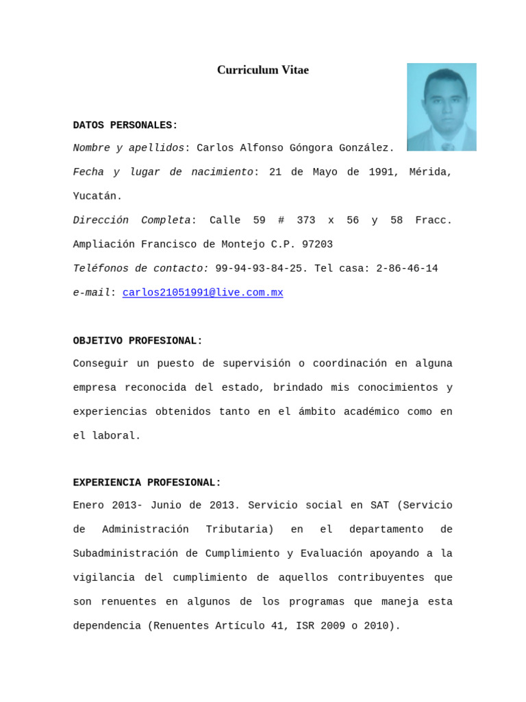 Curriculum Vitae Carlos Góngora González | PDF | Auditoría | Logística