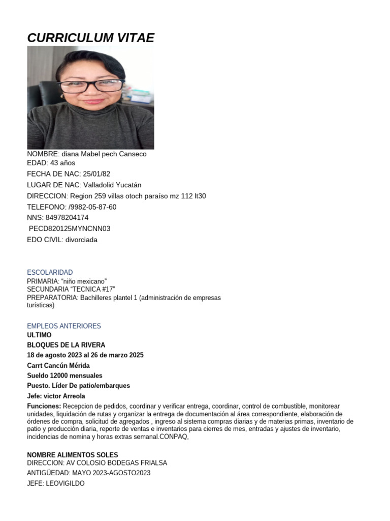CV de Diana Pech en Frialsa Cancún | PDF