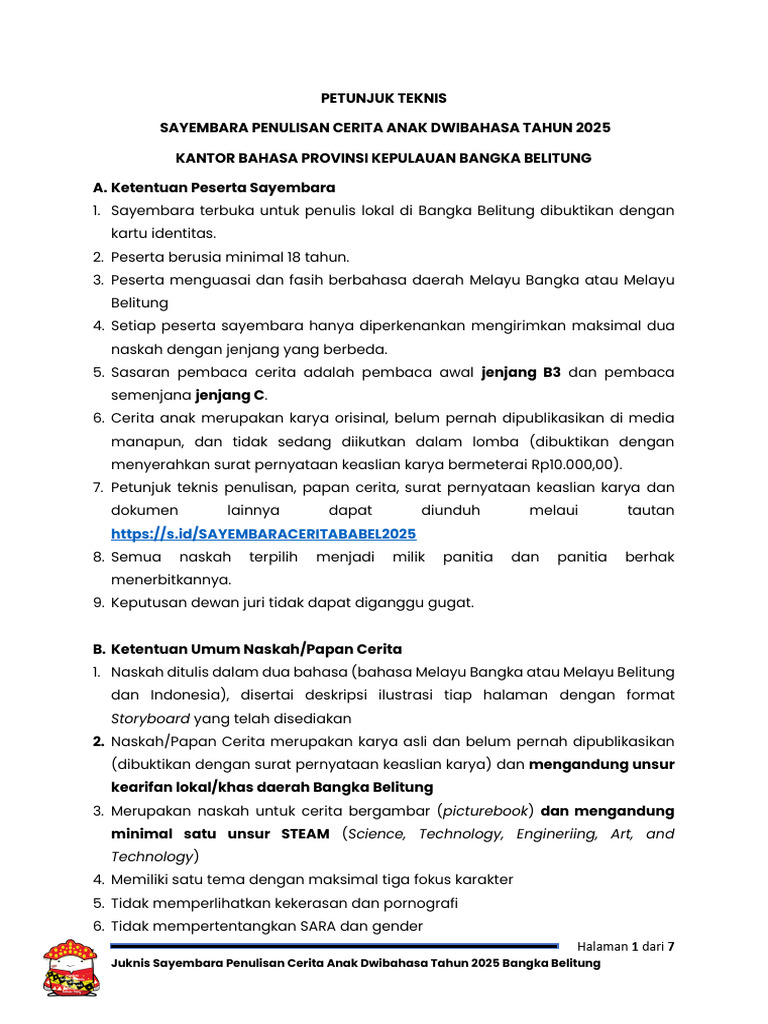 Juknis Sayembara Cerita Anak 2025 Babel | PDF