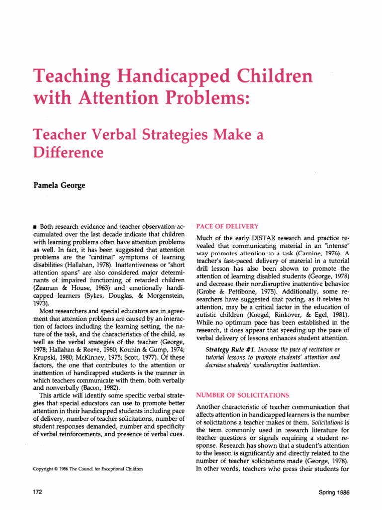 Verbal Strategies for Teaching Attention-Deficient Students | PDF ...