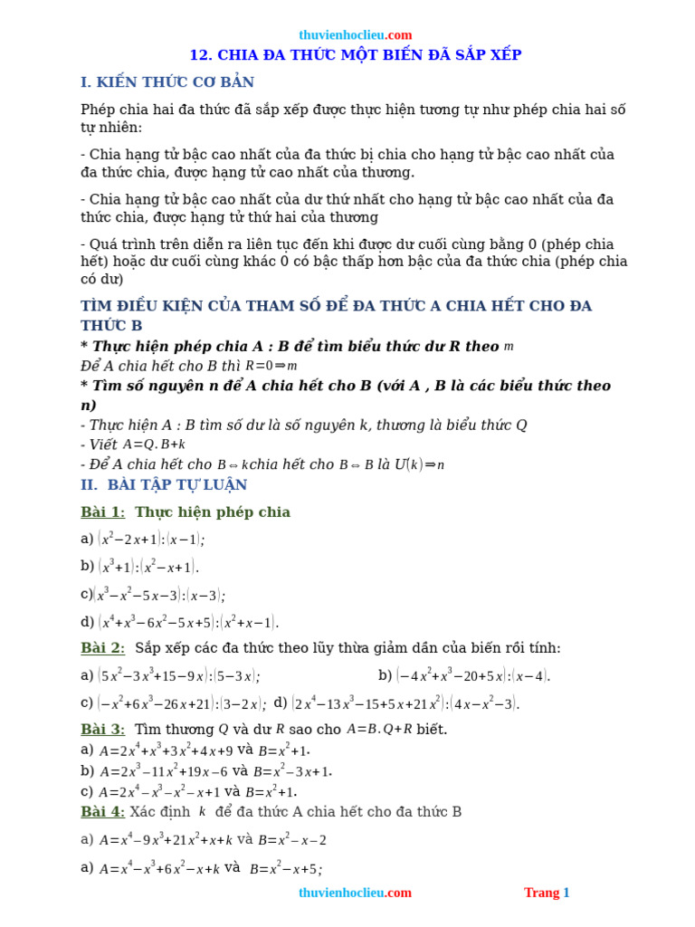 Chia Da Thuc Mot Bien Da Sap Xep | PDF