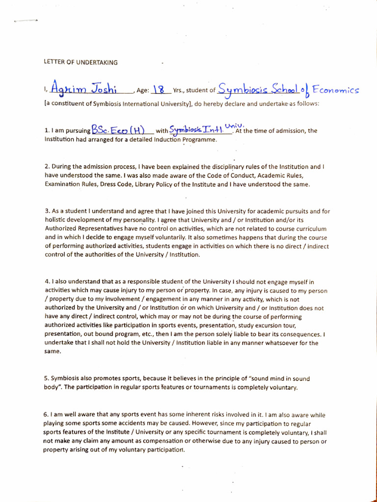 Certificate of Indemnification - Student | PDF | Consent