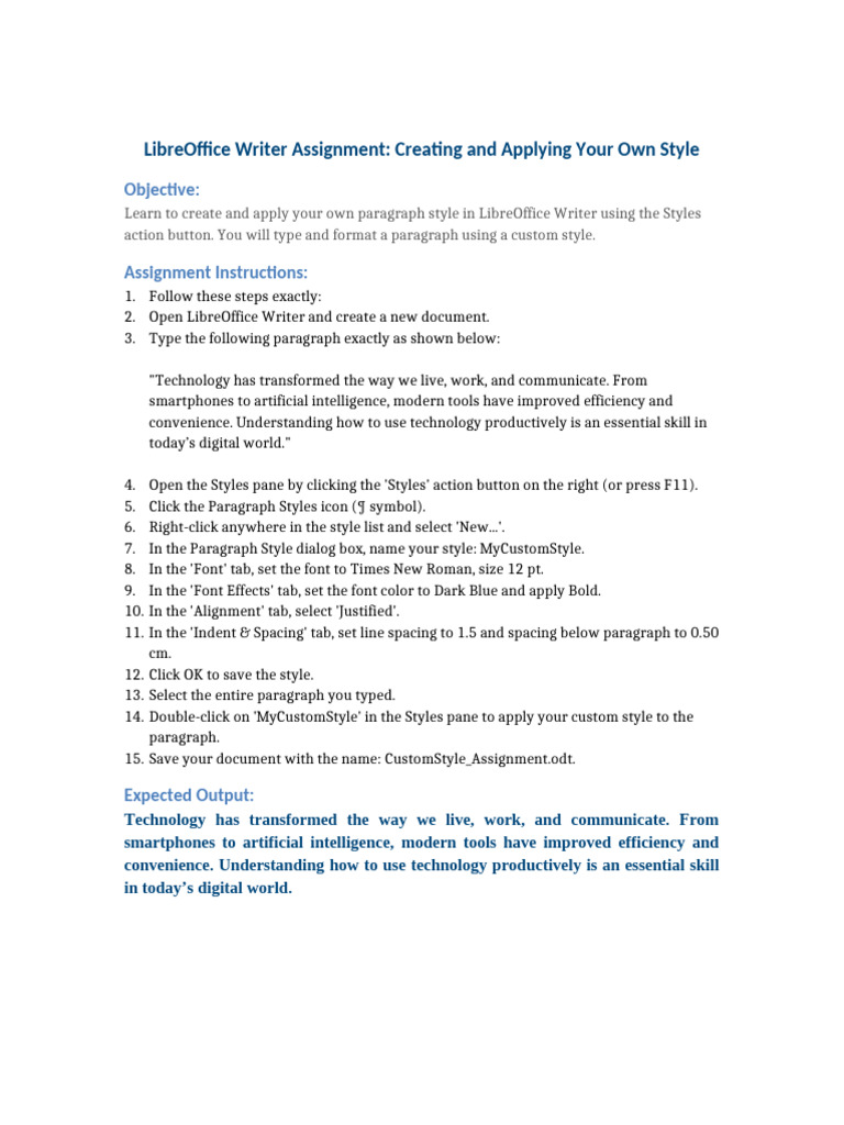 LibreOffice Custom Style Assignment With Output | PDF