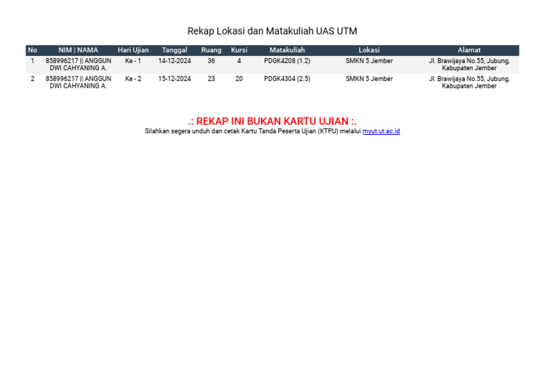 Lokasi dan Jadwal UAS UTM 2024 | PDF