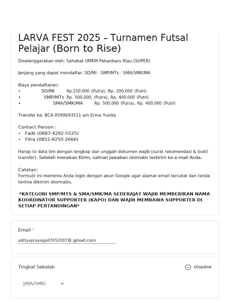 Formulir Turnament Futsal | PDF