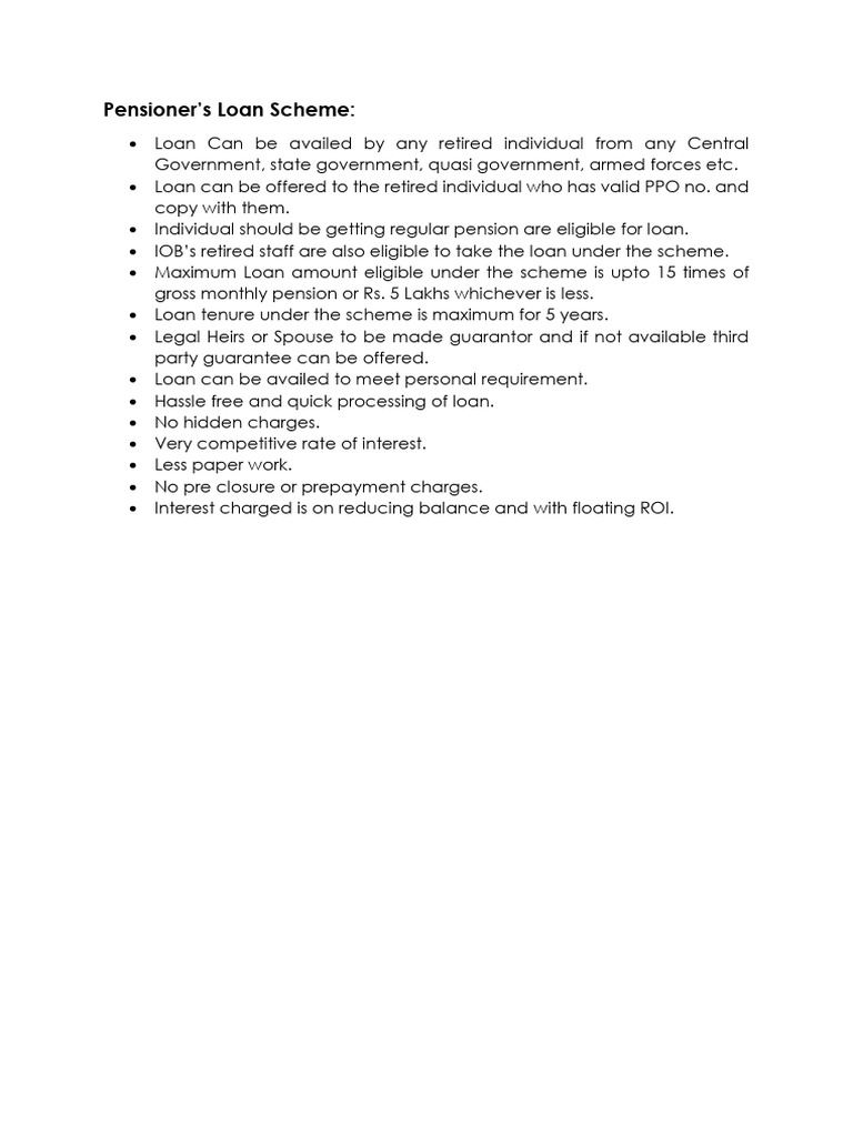 Pensioners Loan Features Benefits | PDF