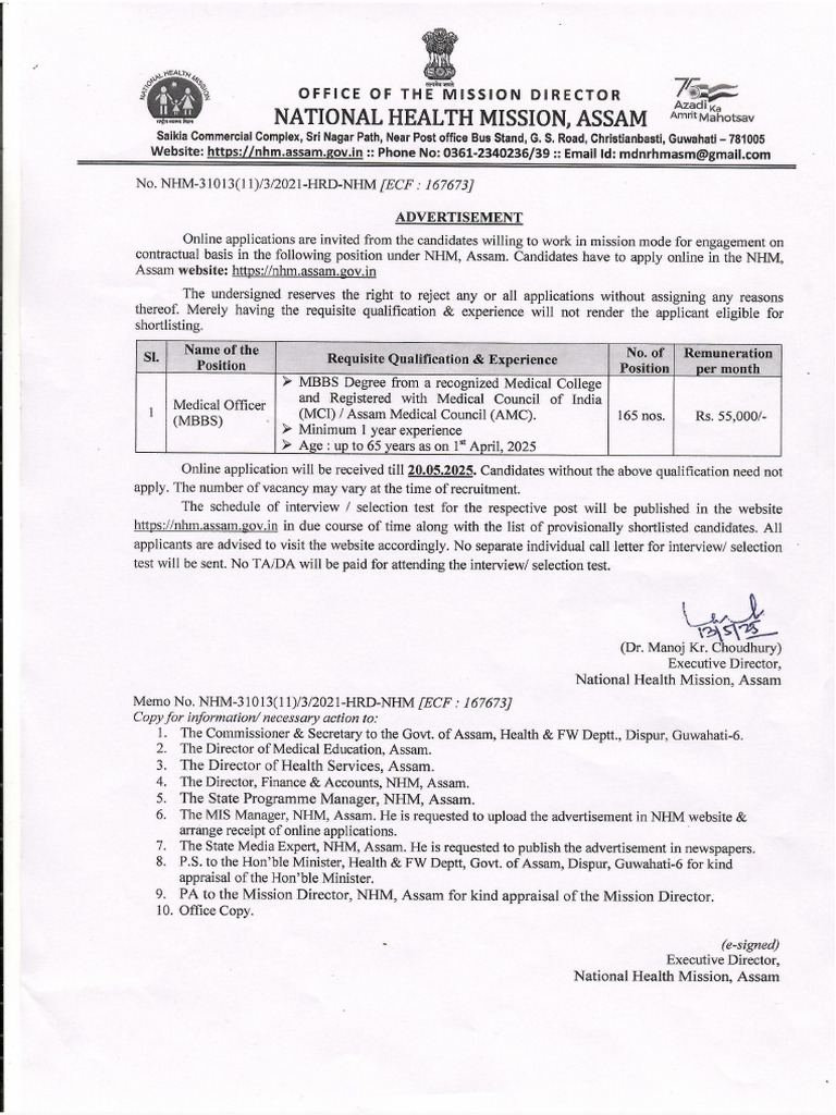 Advertisement MO(MBBS) Under NHM 13.05.2025 | PDF