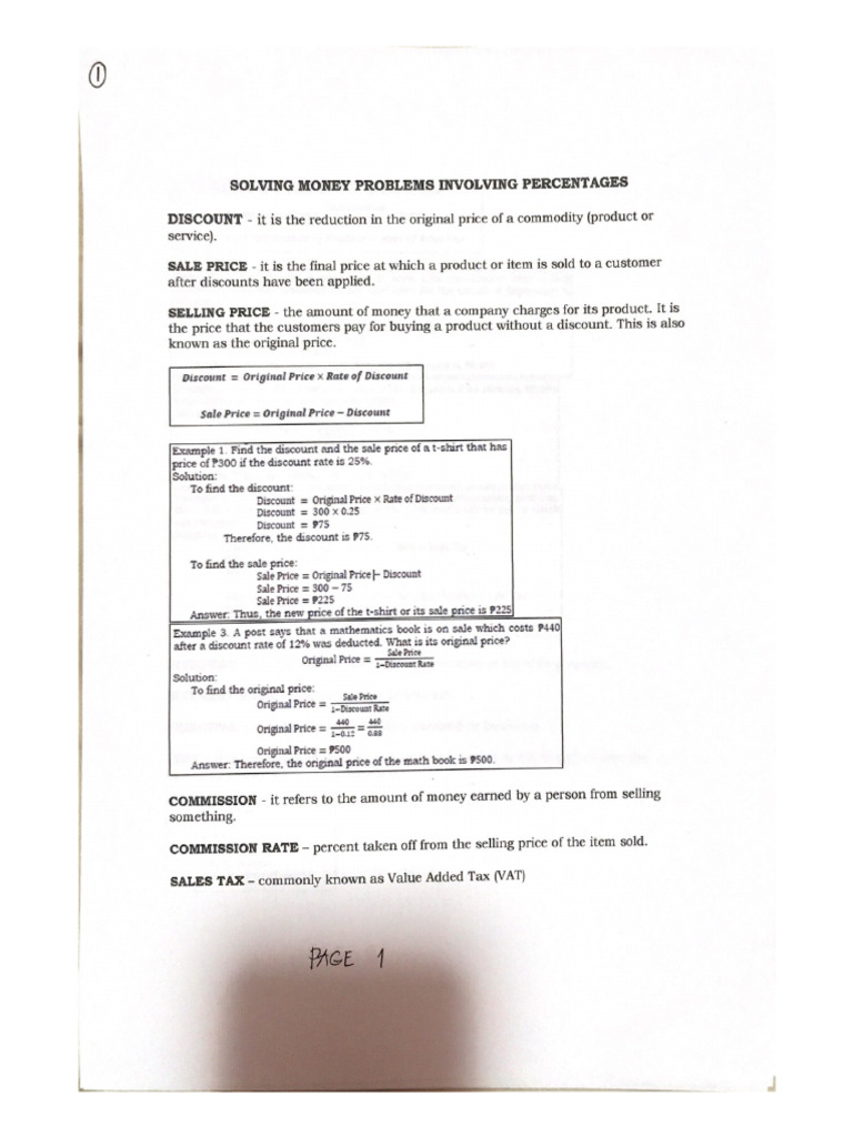Solving Money Problems Involving Percentages | PDF