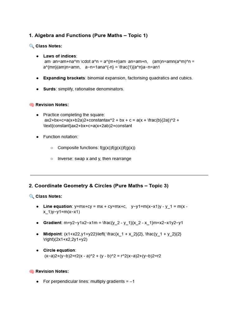 Edexcel AS MATHS Key Notes | PDF | Geometry | Algebra