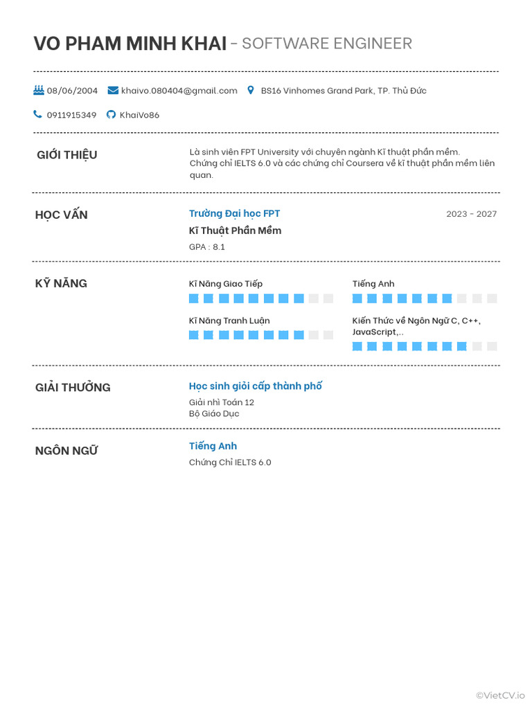 Vo Pham Minh Khai: - Software Engineer | PDF