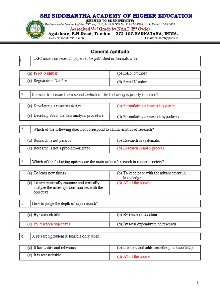 General Aptitude Sample Questions For PHD Entrance Test 2025 | PDF ...