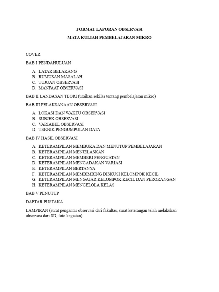Format Laporan Observasi Pembelajaran Mikro | PDF