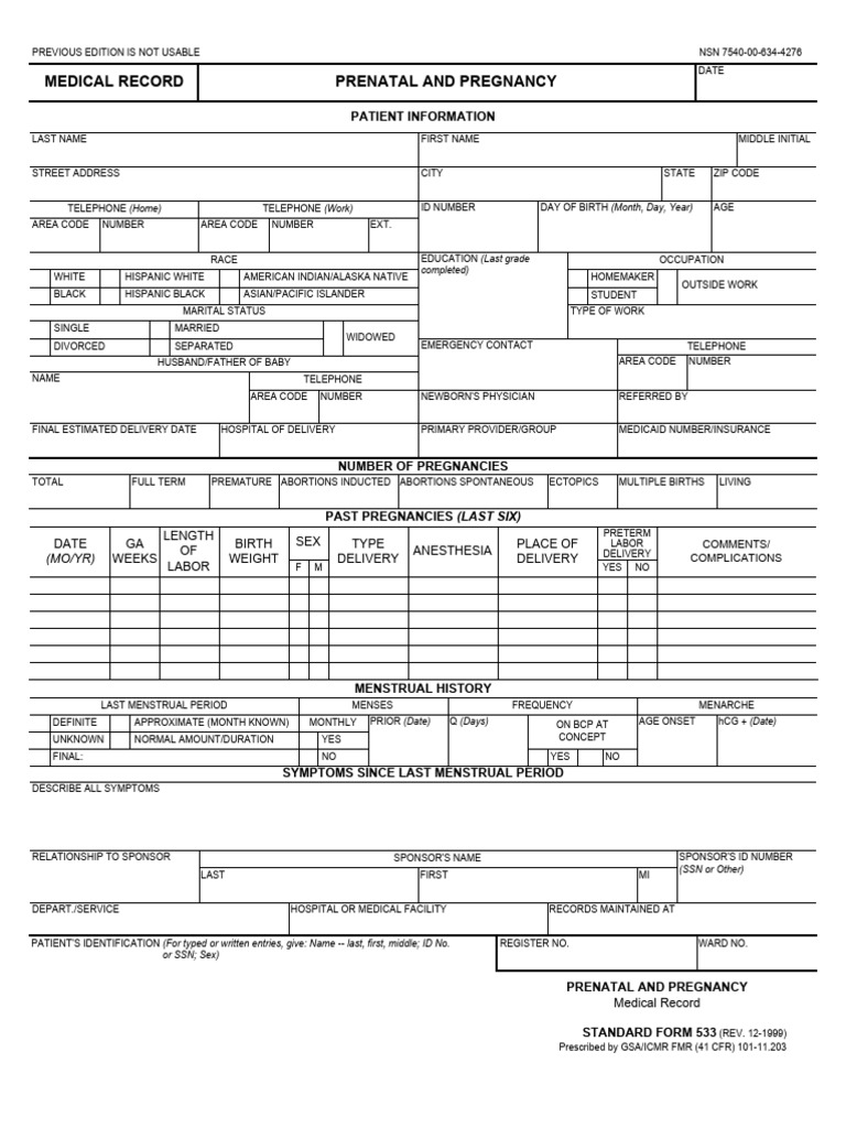 Prenatal Medical Record Form | PDF | Childbirth | Pregnancy