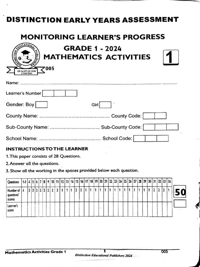 Grade 1 005 Distinction School Based Assessment All Subjects PDF | PDF