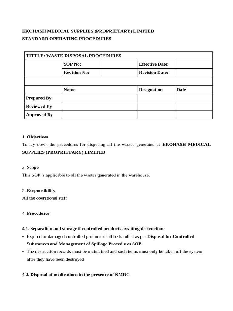 EMS Waste Disposal SOP | PDF