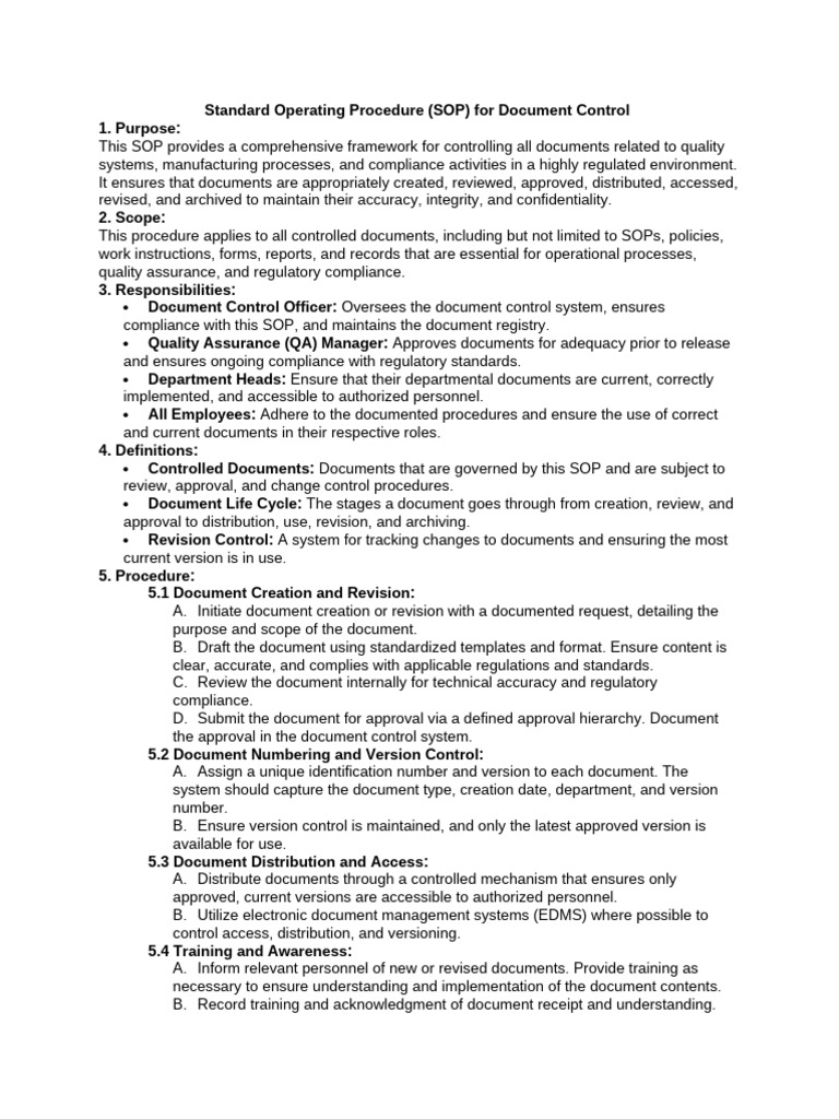 SOP for Document Control in Pharma | PDF | Regulatory Compliance | Audit