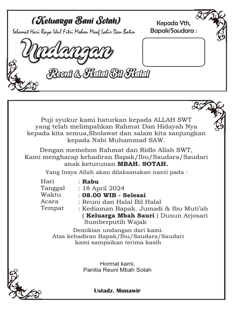 Undangan Reuni Mbah Sotah | PDF
